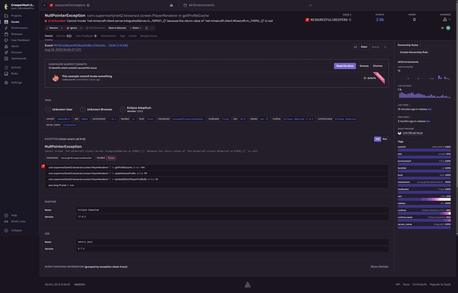 Our use of sentry and data collection